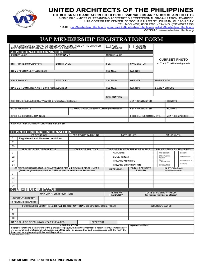 Uap Membership Application Form | PDF | Metro Manila | Architect