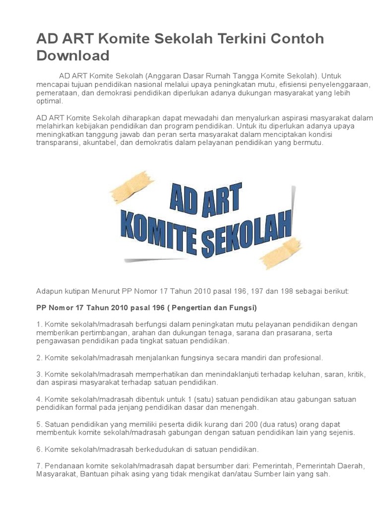 AD ART Komite Sekolah Terkini Contoh Download | PDF