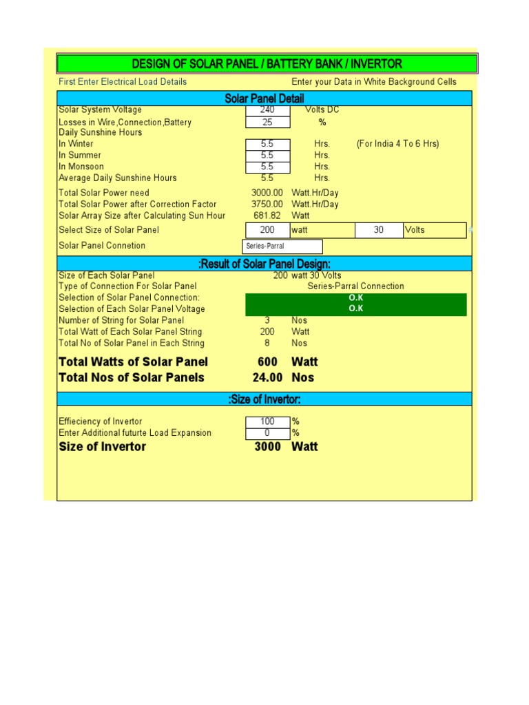 Solar Panel and Battery Bank Design | PDF | Solar Panel | Power Inverter