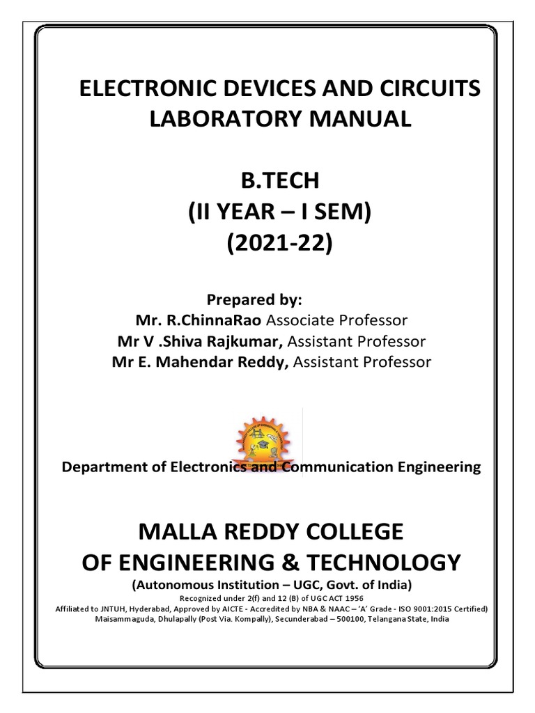 EDC Lab Manual for Electronics Students | PDF | Capacitor | Power Supply