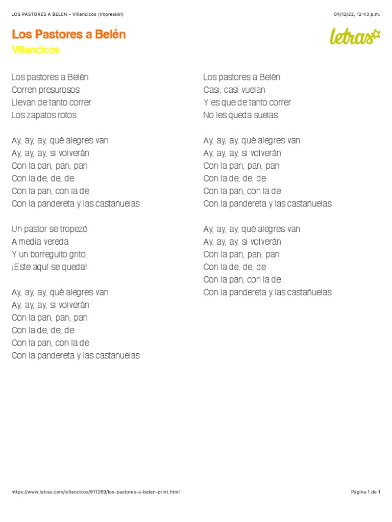 LOS PASTORES A BELÉN - Villancicos | PDF