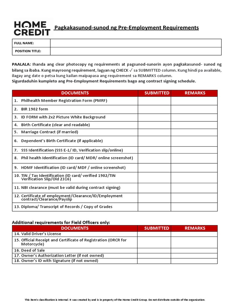 Arrangement of Pre-Employment Requirements | PDF | Finance & Money ...