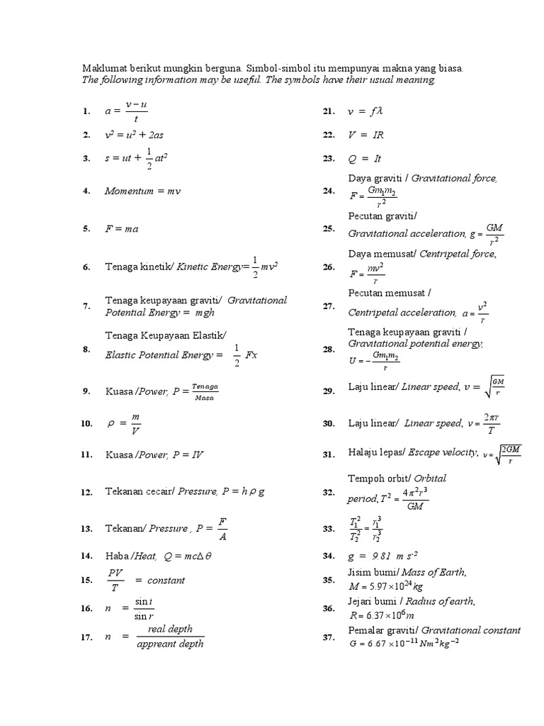 Formula Fizik | PDF | Kinetic Energy | Physical Phenomena