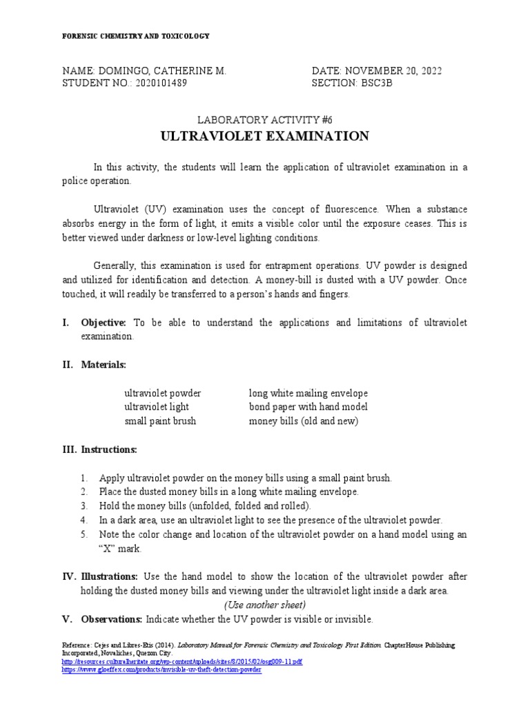 Domingo, Catherine M. - Laboratory Activity 6-Ultraviolet Examination | PDF