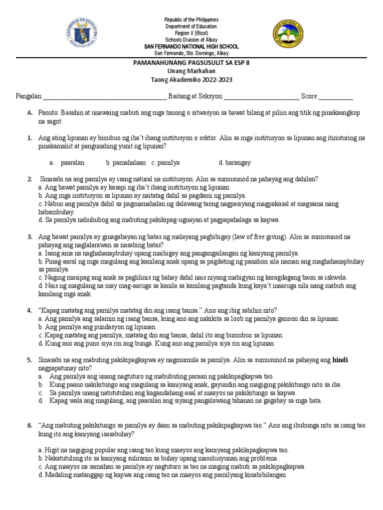 Esp 8 - Q1 - 22-23 - TQ | PDF