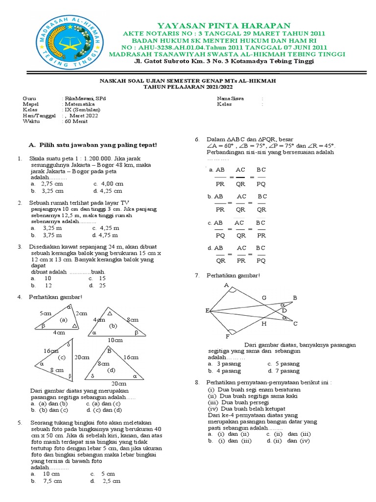 Soal MM UAS TH 2022 Kelas IX Fix | PDF
