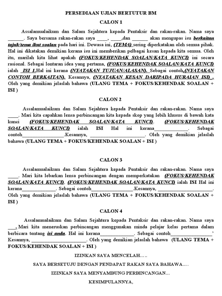 Persediaan Ujian Bertutur BM PPC | PDF