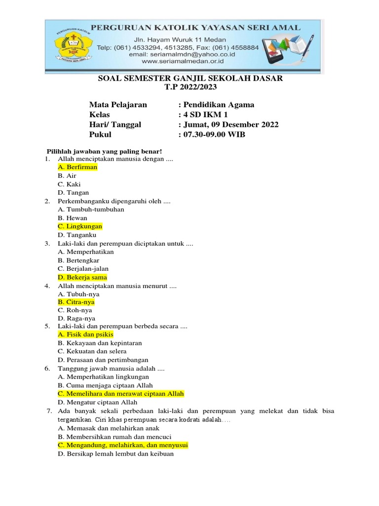 Naskah Soal Agama Kelas 4 | PDF