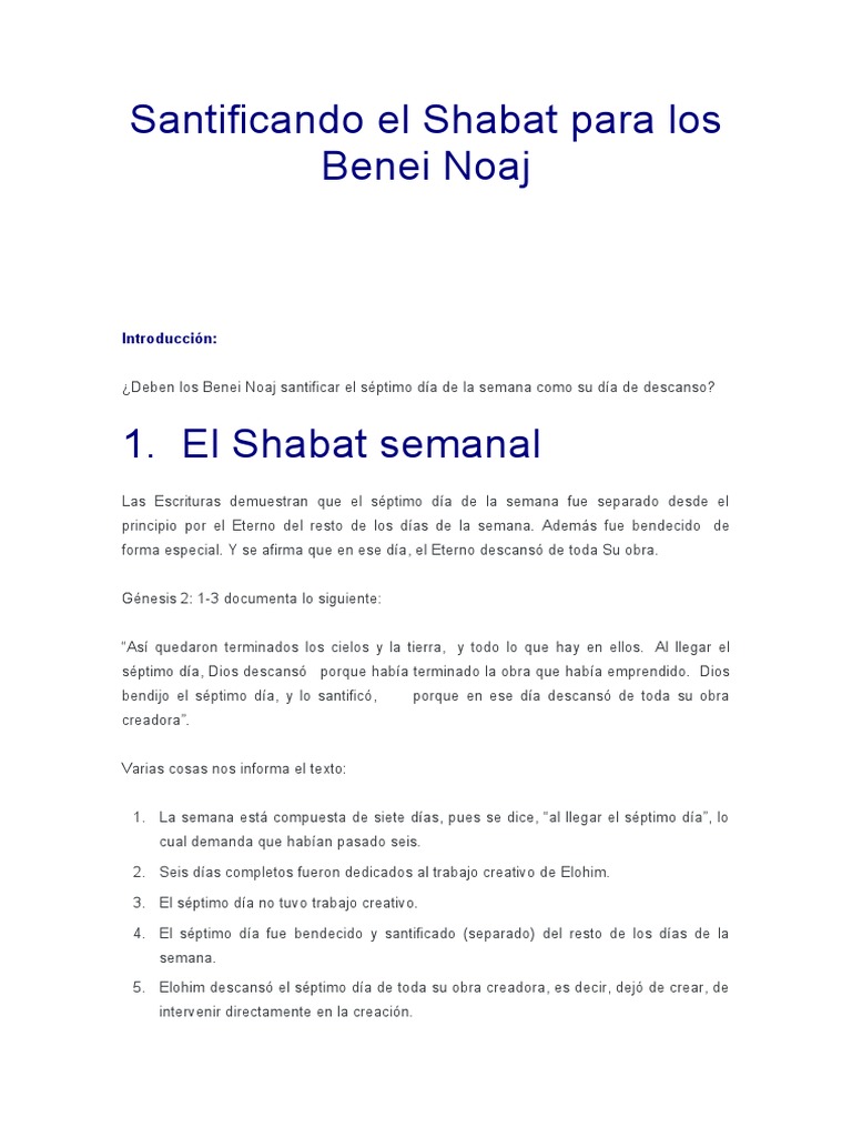 06 Santificando El Shabat para Los Benei Noaj | PDF | Shabat | Libro ...