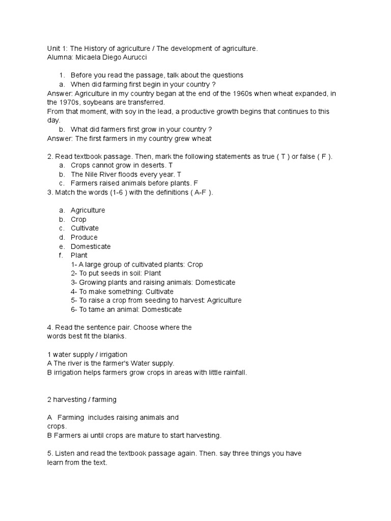 Micaela Diego Aurucci - Unit 1 - The History of Agriculture - The ...