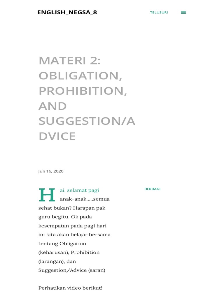 Obligation, Prohibition, and Advice | PDF | Indonesian Language | Languages