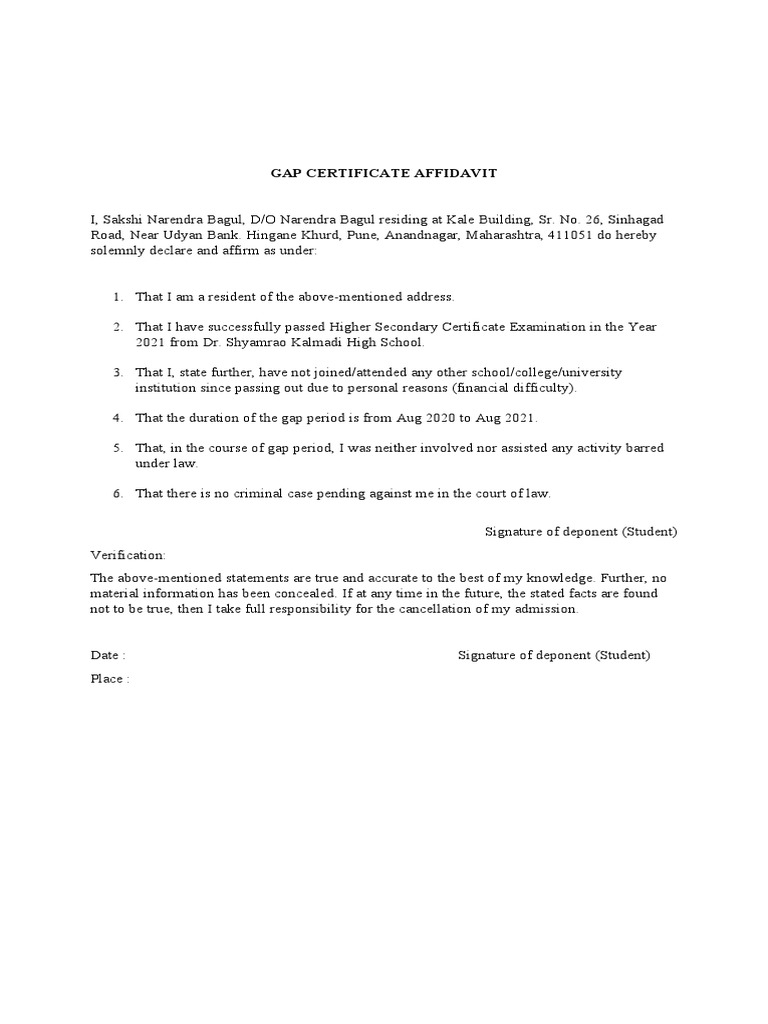Gap Certificate Affidavit | PDF | Law