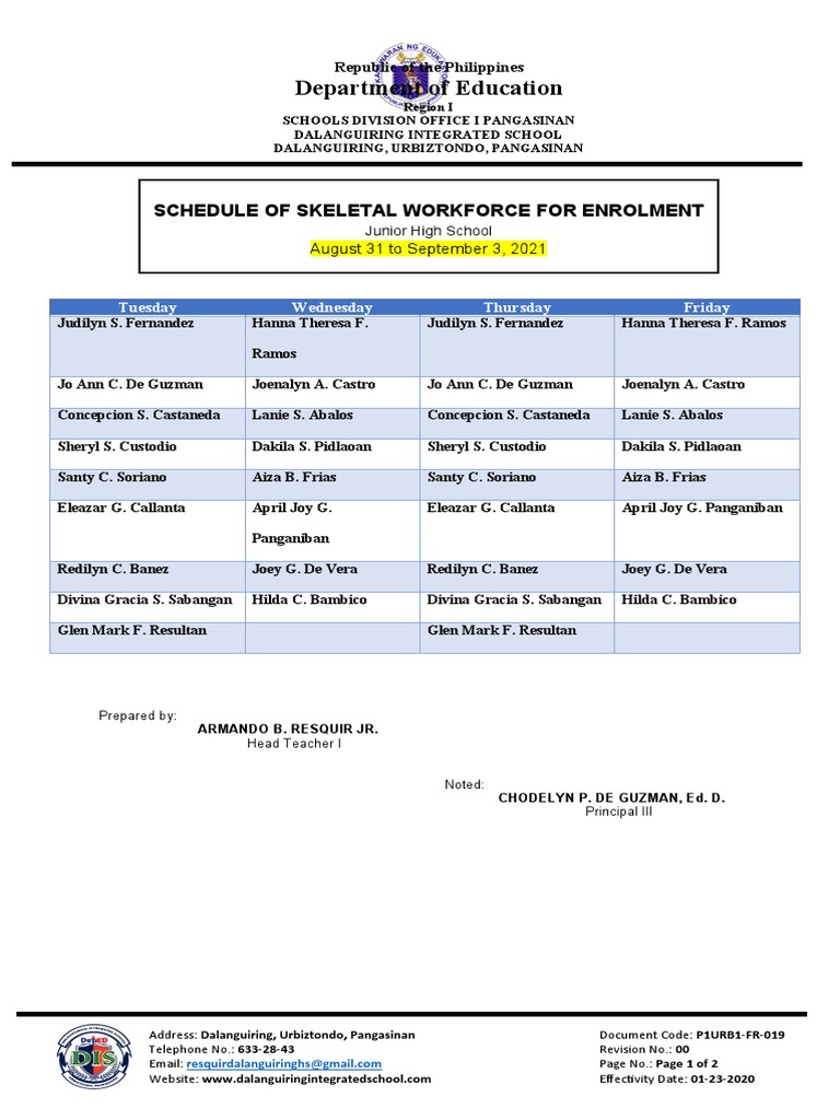 Skeletal Schedule | PDF