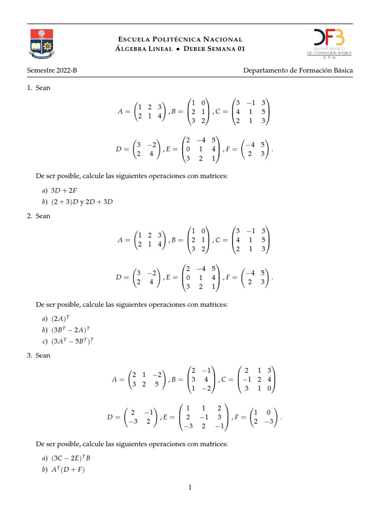 Álgebra lineal: Operaciones con matrices y propiedades | PDF | Matriz ...