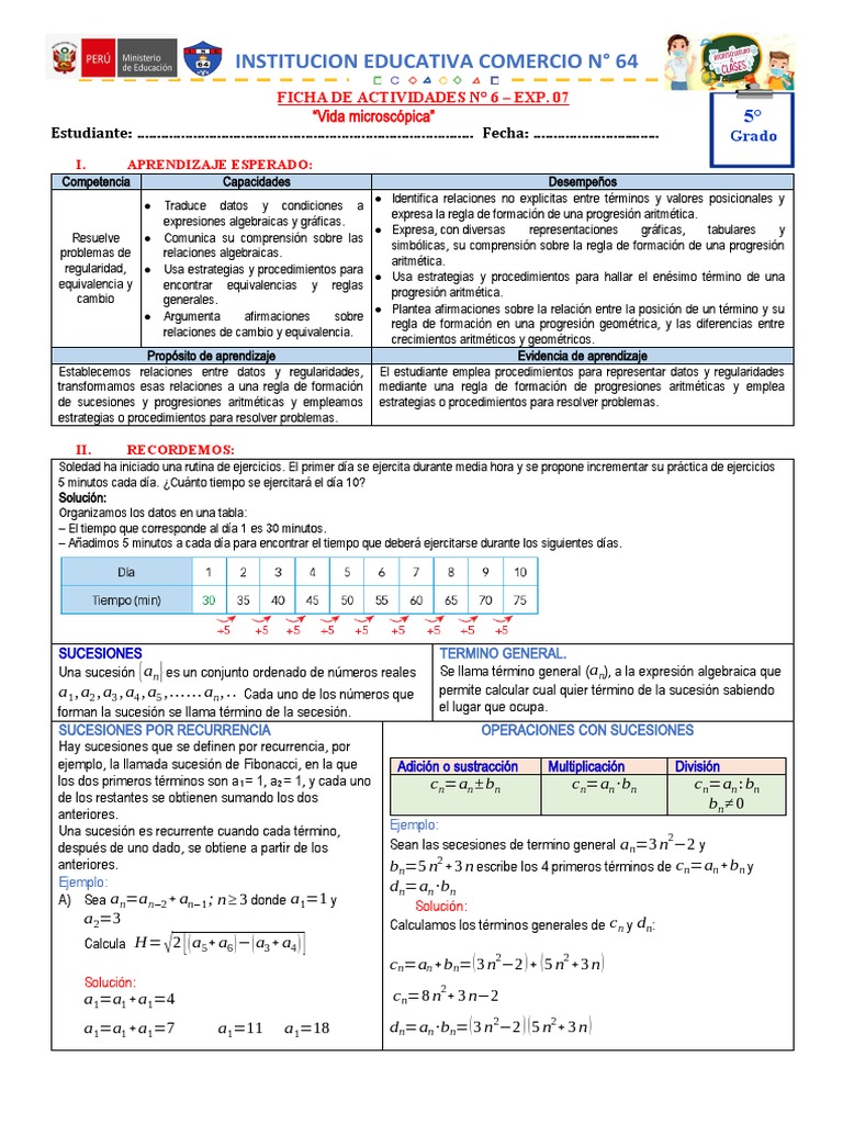 Ficha 6 - 4to - Exp 7 | PDF | Aritmética | Secuencia