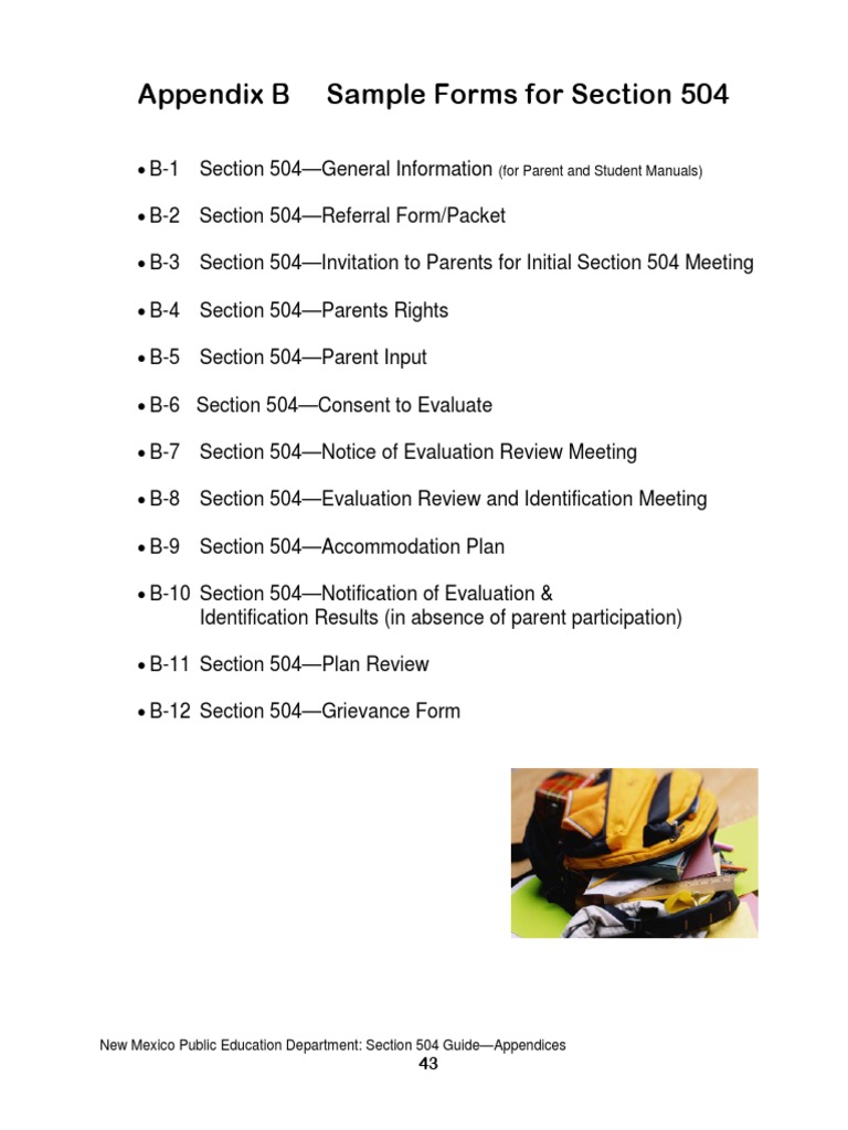 Section 504 Plan Sample Forms | PDF | Section 504 Of The Rehabilitation ...
