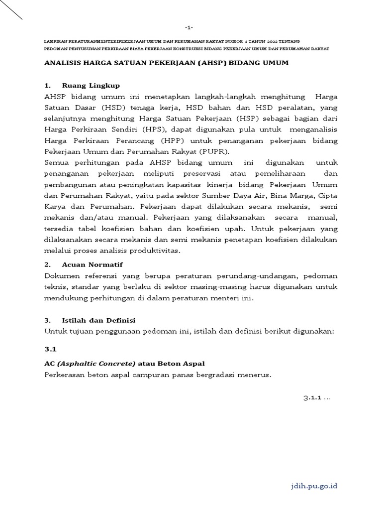 Ahsp Bagian Umum Tahun 2022 | PDF