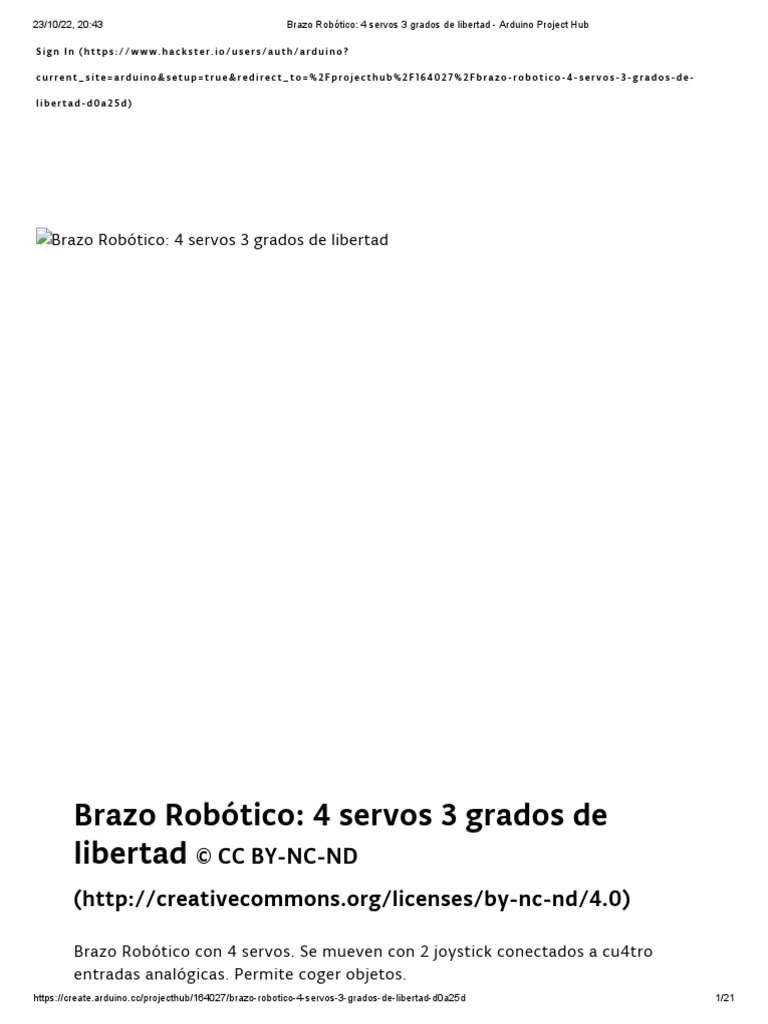Brazo Robótico - 4 Servos 3 Grados de Libertad - Arduino Project Hub | PDF | Electrical ...