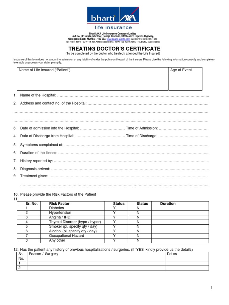 Treating Doctor's Certificate Template | PDF | Health Sciences | Human ...