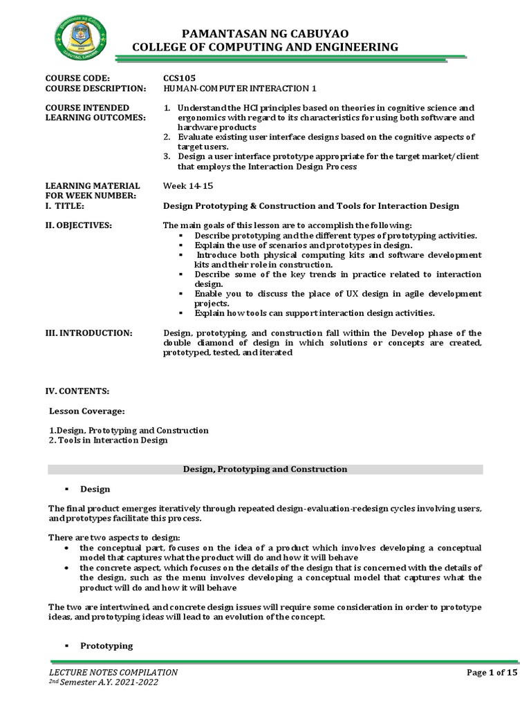 CCS105 Week 14 15 Design Prototyping and Construction | PDF | Software ...