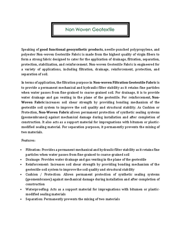 Non-Woven Geotextile Applications Guide | PDF | Technology & Engineering
