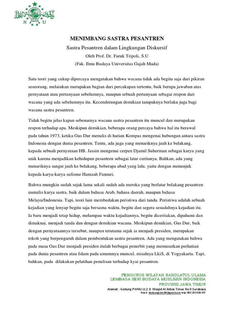 Sastra Pesantren: Sejarah dan Perkembangannya | PDF