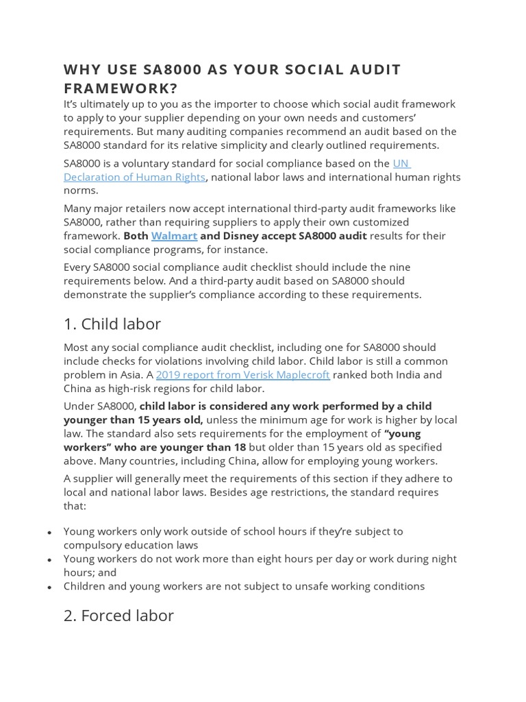 SA8000 Audit Framework 2022 | PDF | Occupational Safety And Health ...