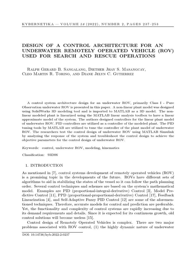 2022 Kybernetika UROV | PDF | Control Theory | Buoyancy
