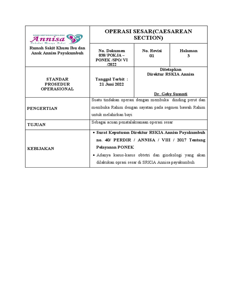 038 - Ponek - Spo Operasi Sesar | PDF