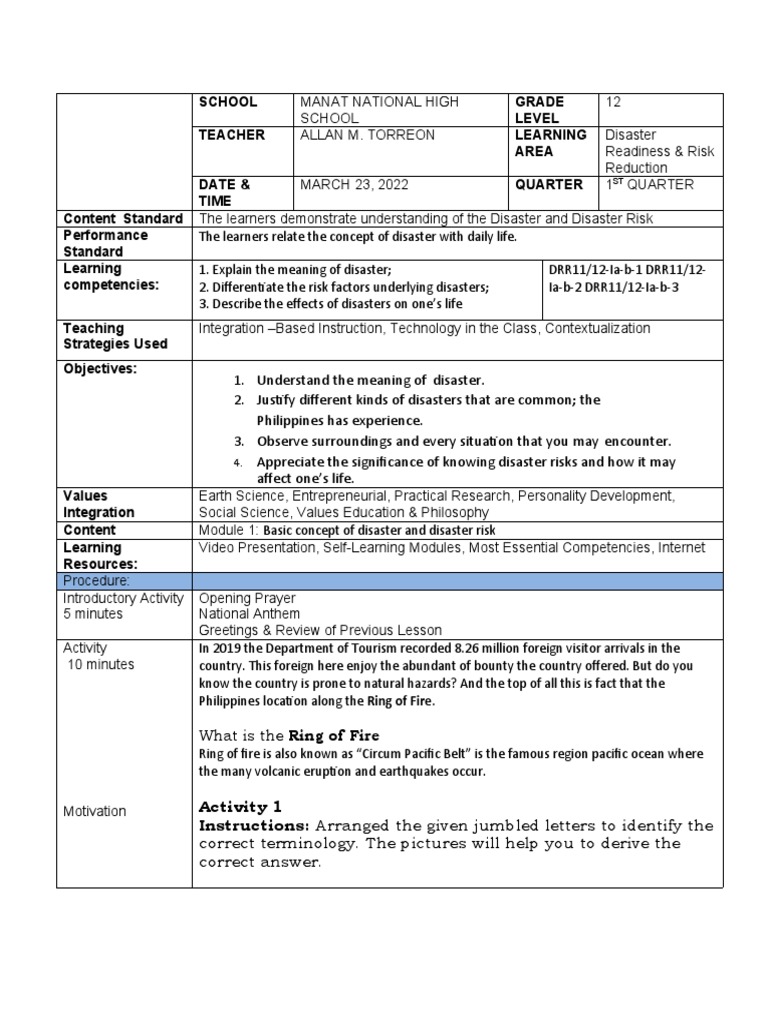 Detailed Lesson Plan For DRRR April 08, 2022 | PDF | Volcano | Learning