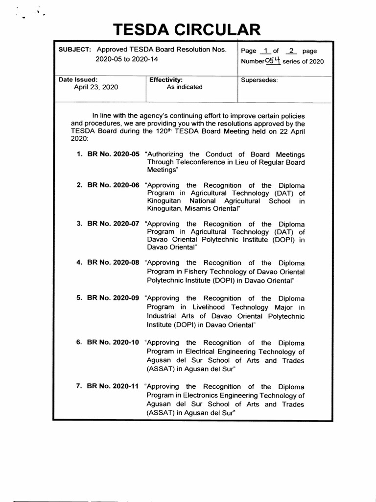 TESDA Board Resolutions 2020-05 to 20214 | PDF | Vocational Education ...