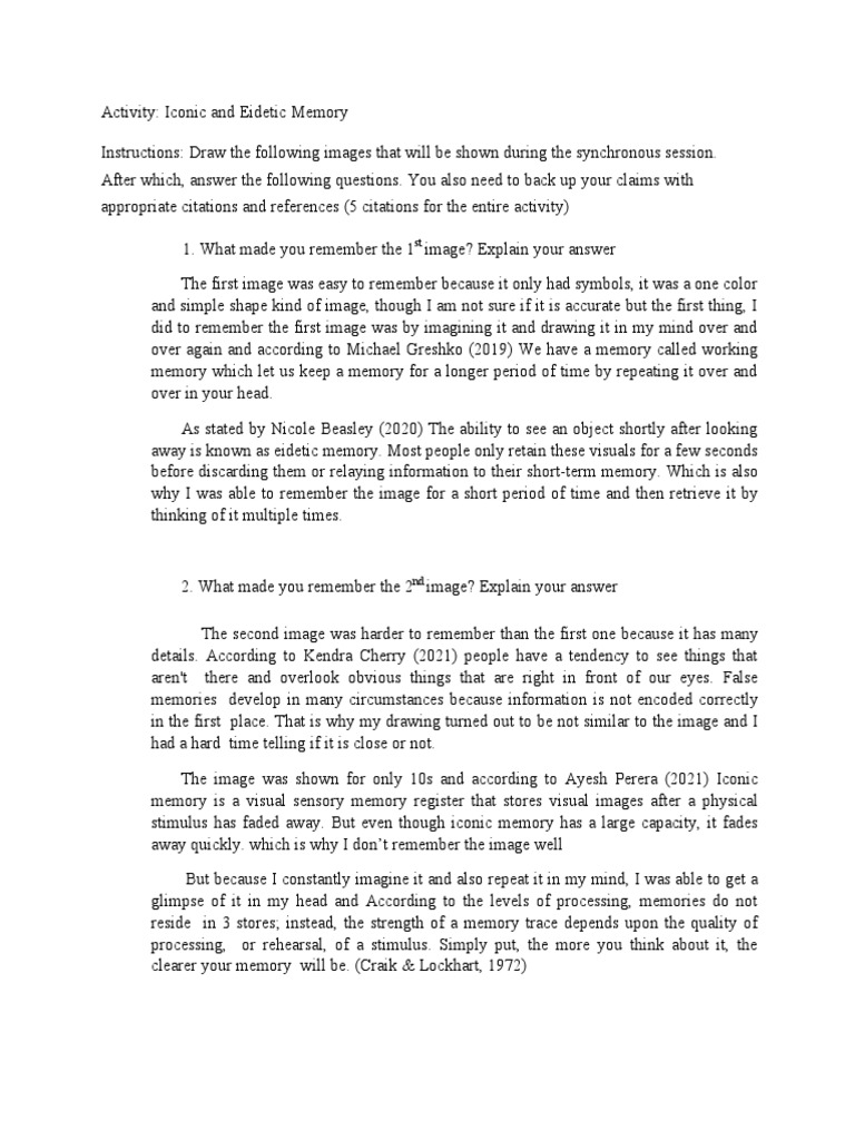Iconic and Eidetic Memory | PDF | Memory | Neuropsychology