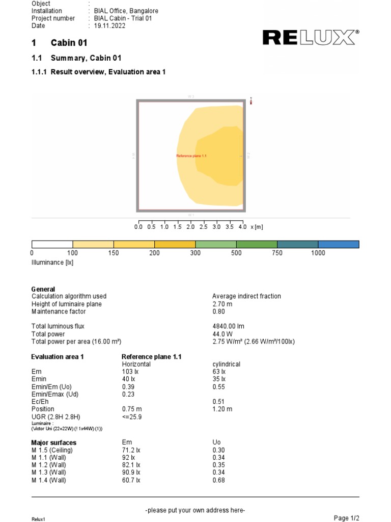 Cabin 01 Lighting Evaluation Summary | PDF | Metrology | Light