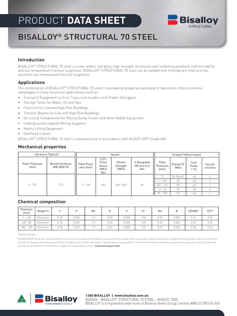 BISALLOY® Structural 70 Steel Overview | PDF | Steel | Structural Steel