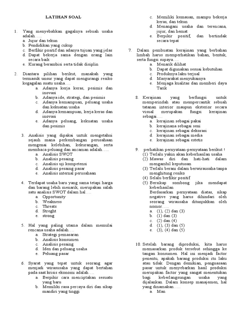 Latihan Soal Kelas Xi SMTR 1 2022 | PDF