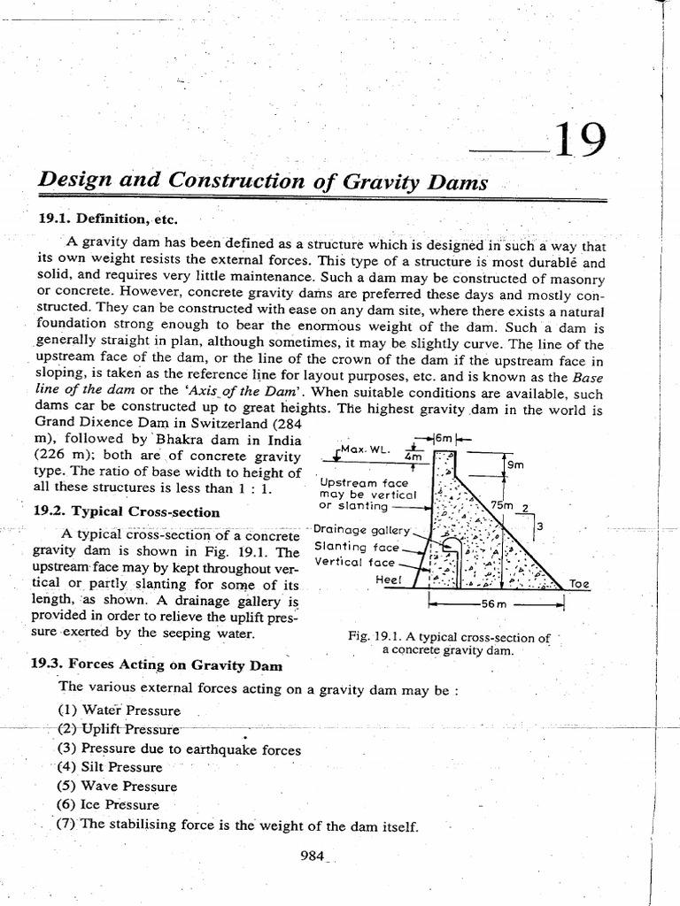 Chapter 19, Design and Construction If Gravity Dams | PDF