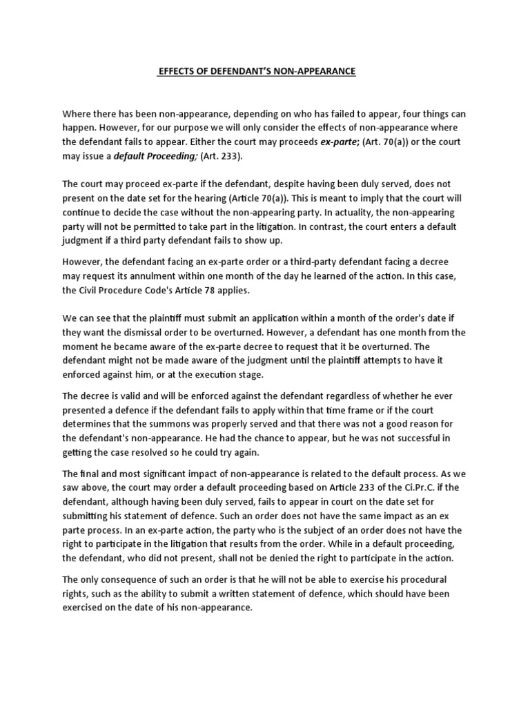 Effects of Defendant's Non-Appearance | PDF | Default Judgment | Legal ...