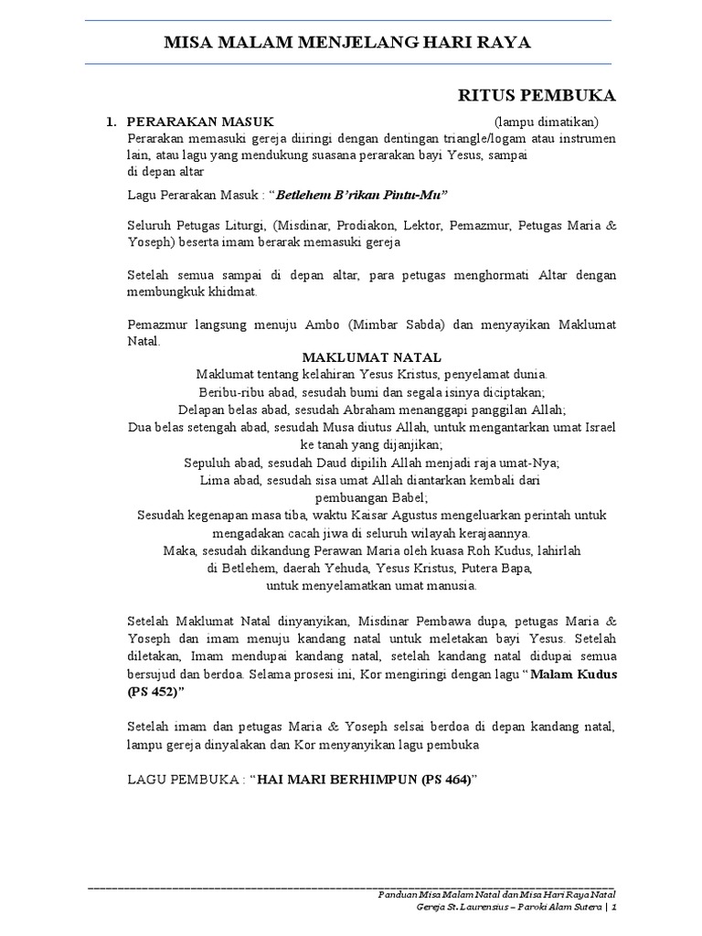 Teks Misa Malam Menjelang Hari Raya Natal | PDF