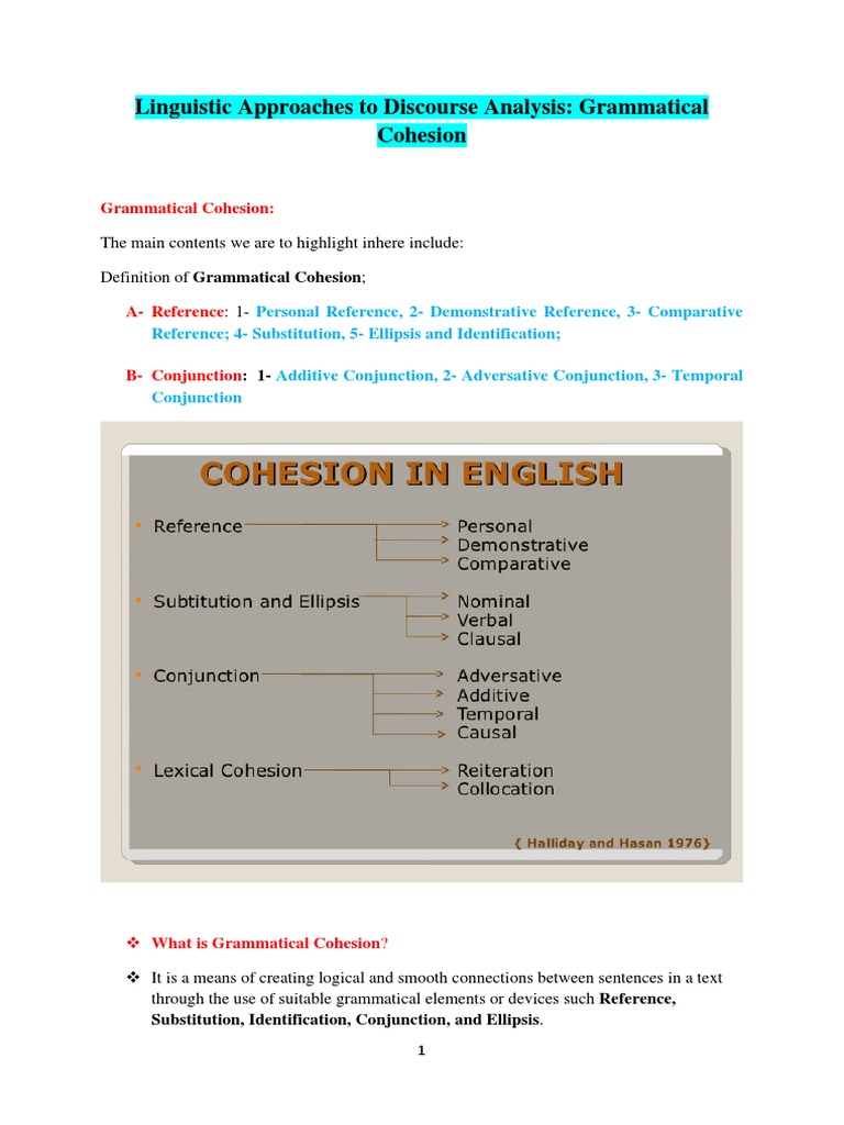 Grammatical Cohesion in Discourse Analysis: An Examination of Reference, Substitution, Ellipsis ...