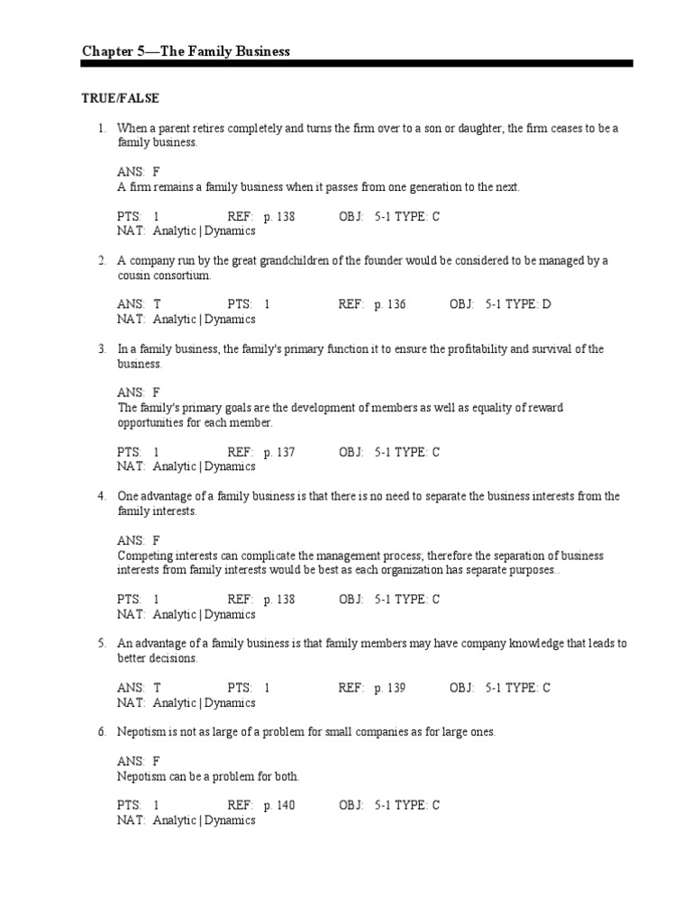 Chapter 5 Answer Sheet | PDF | Family | Entrepreneurship