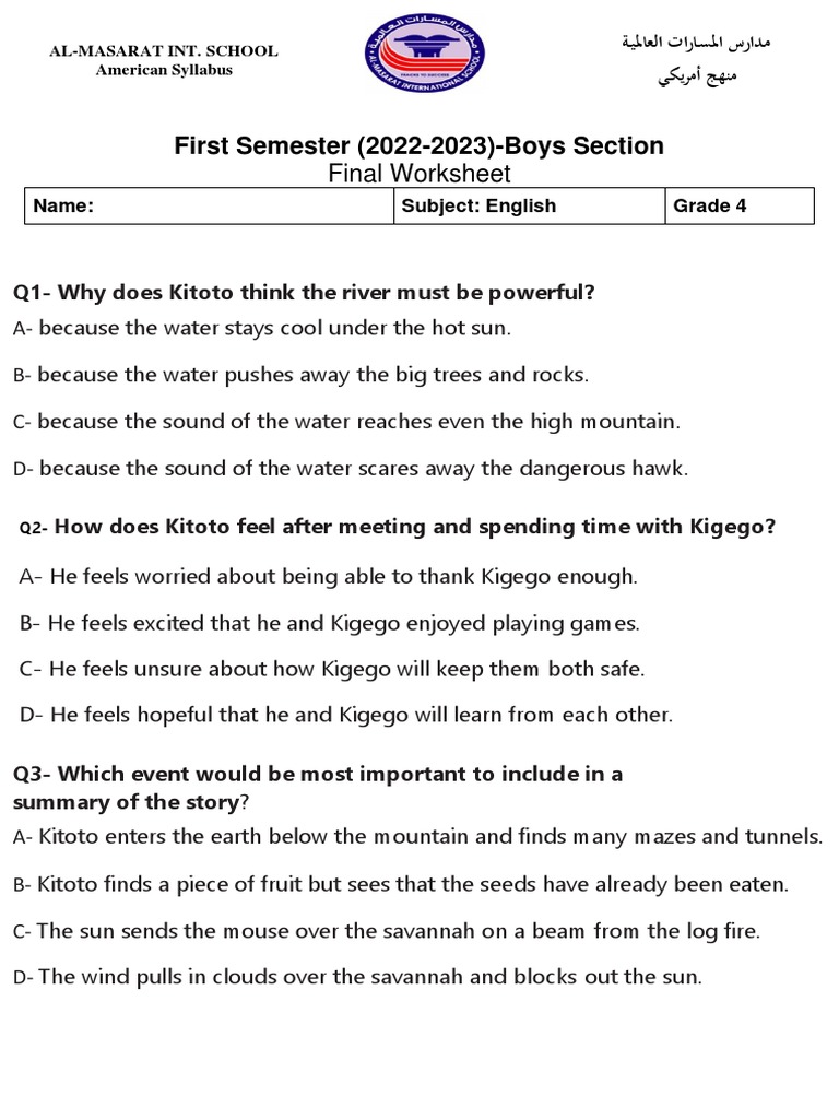 Final Worksheet Grade 4 | PDF