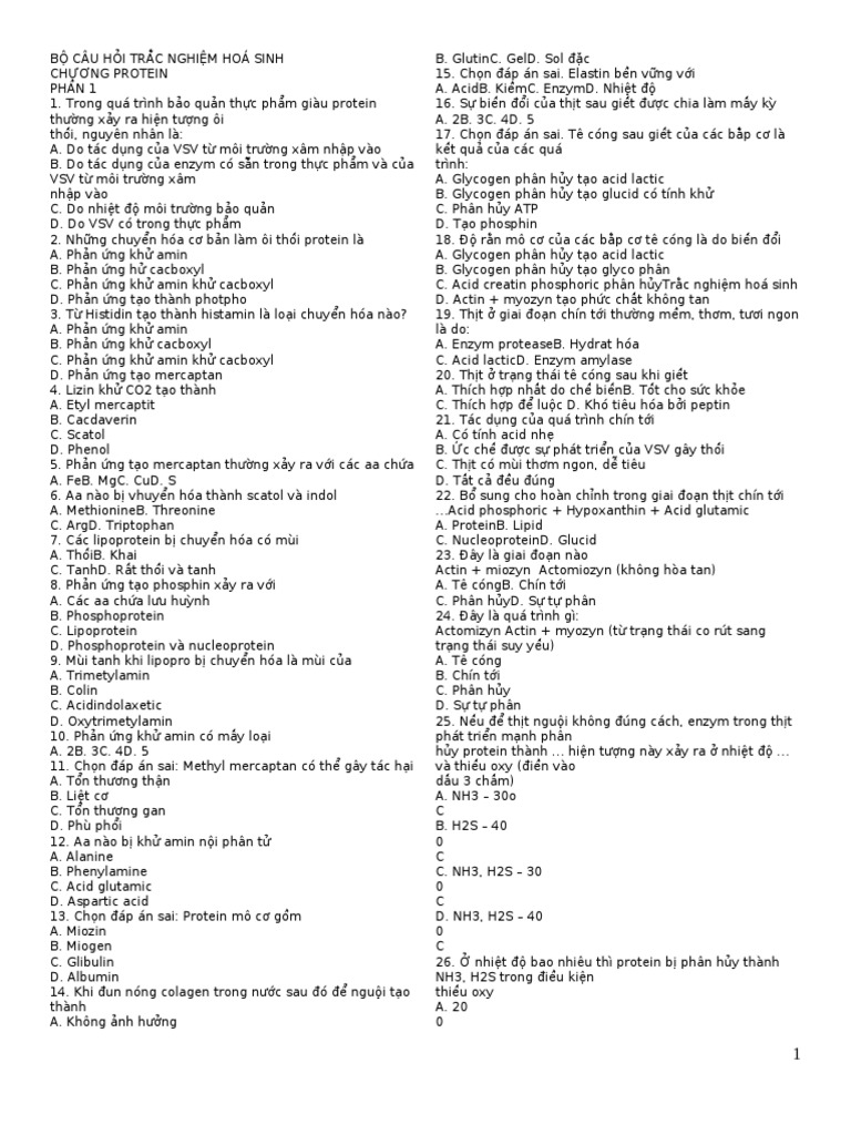 Bo Cau Hoi Trac Nghiem Hoa Sinh - Convert - Compress | PDF
