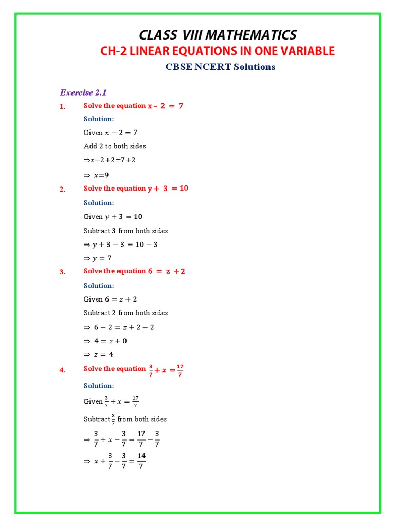 Linear Equations Pdf Equations System Of Linear Equations