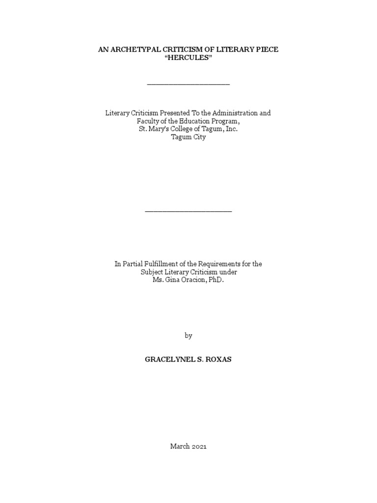 An Archetypal Criticism of Literary Piece | PDF | Greek Mythology | Ovid
