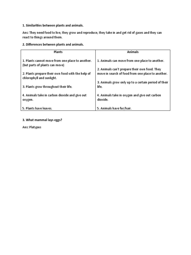 Plants vs. Animals: Key Similarities & Differences | PDF