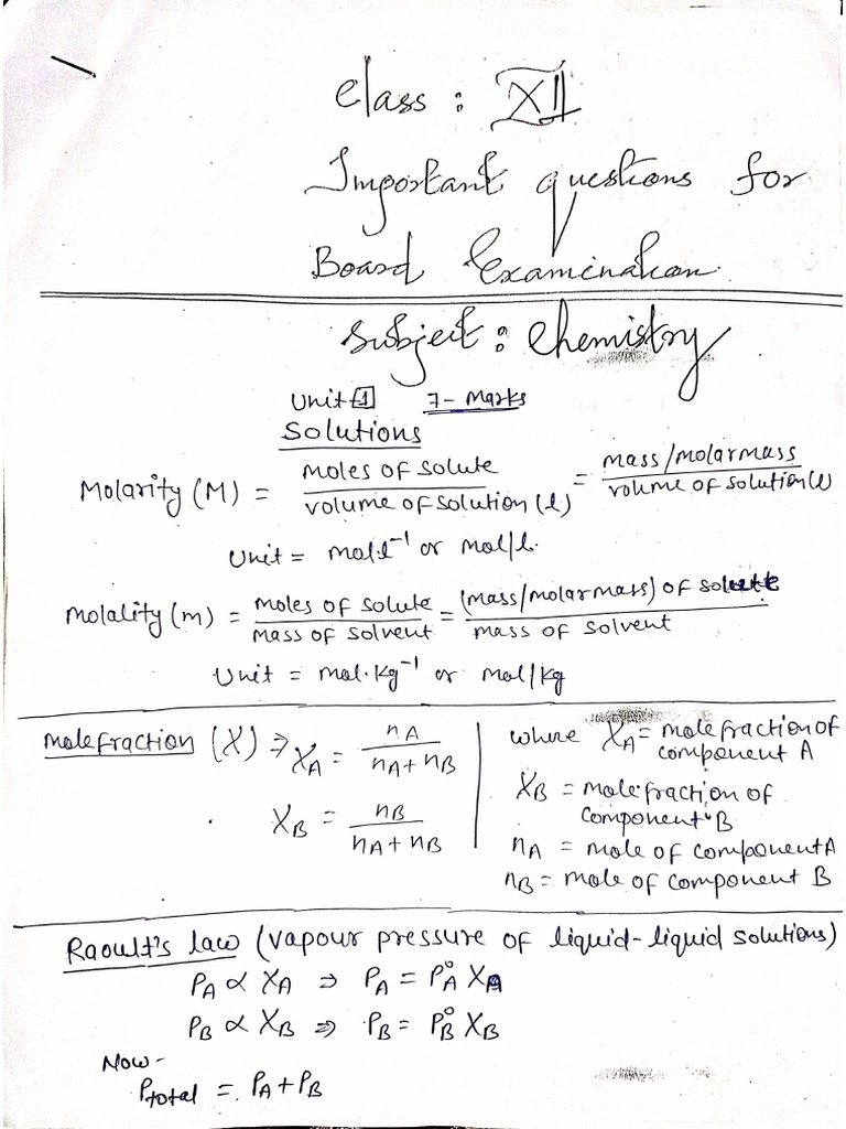 Class 12 Chemistry Important Questions For Board Examination. | PDF