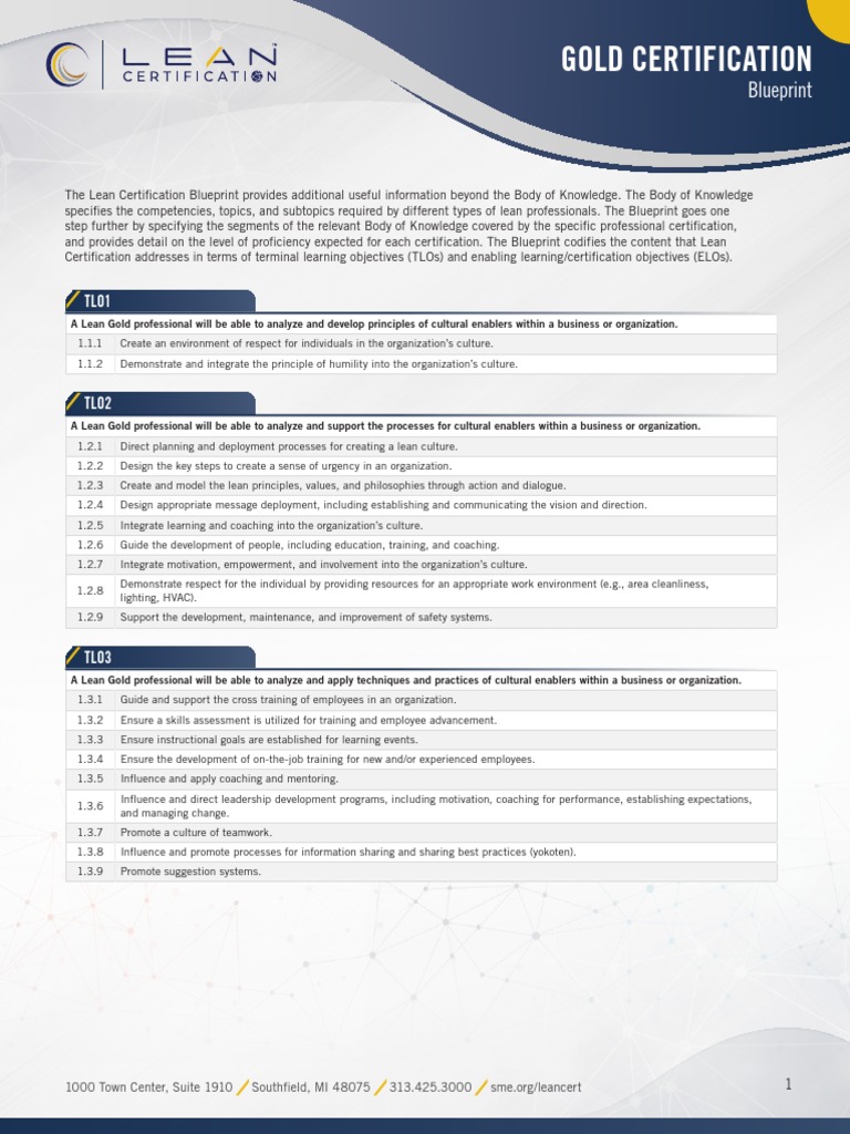 Lean Gold Certification Blueprint | PDF | Lean Manufacturing | System