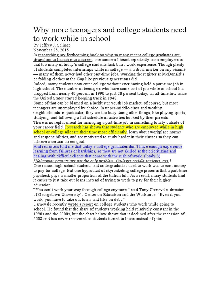 Why More Teenagers and College Students Need To Wo | PDF | Unemployment ...