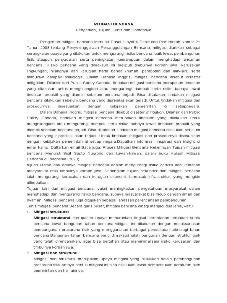 Mitigasi Bencana: Jenis dan Contoh | PDF