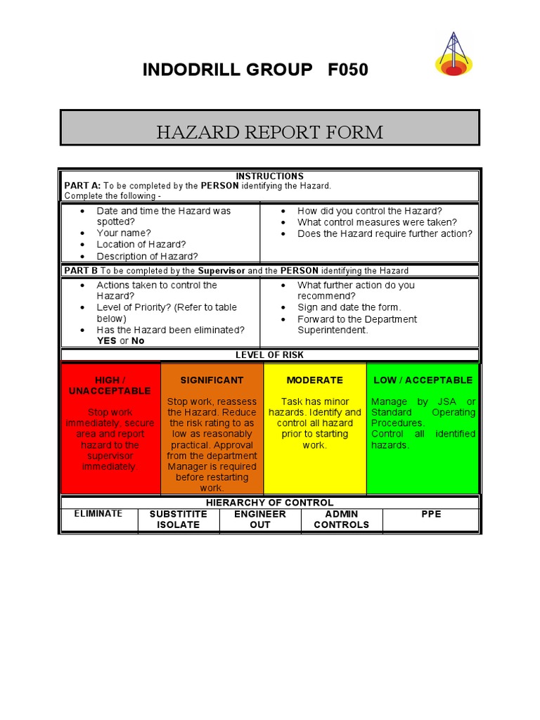 F050 Hazard Report Form Id 500 G | PDF | Safety | Occupational Safety ...